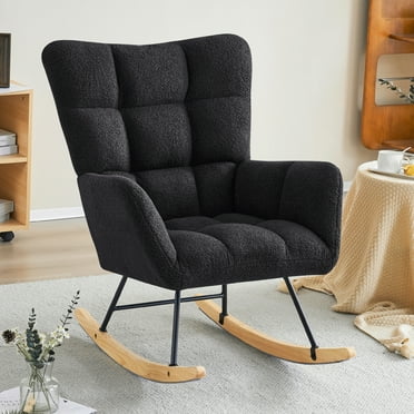 Rocking Chair with Oversized Wing Back,Extra Wide Rocking Loveseat,Mid ...