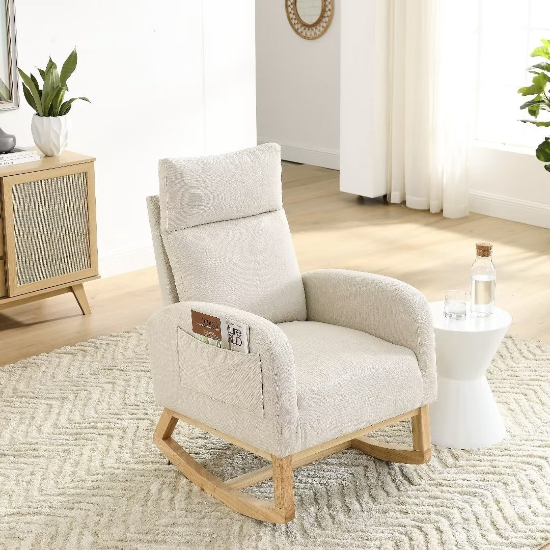 Upholstered Rocking Chair, Modern Accent Chair with Fabric Padded Seat ...