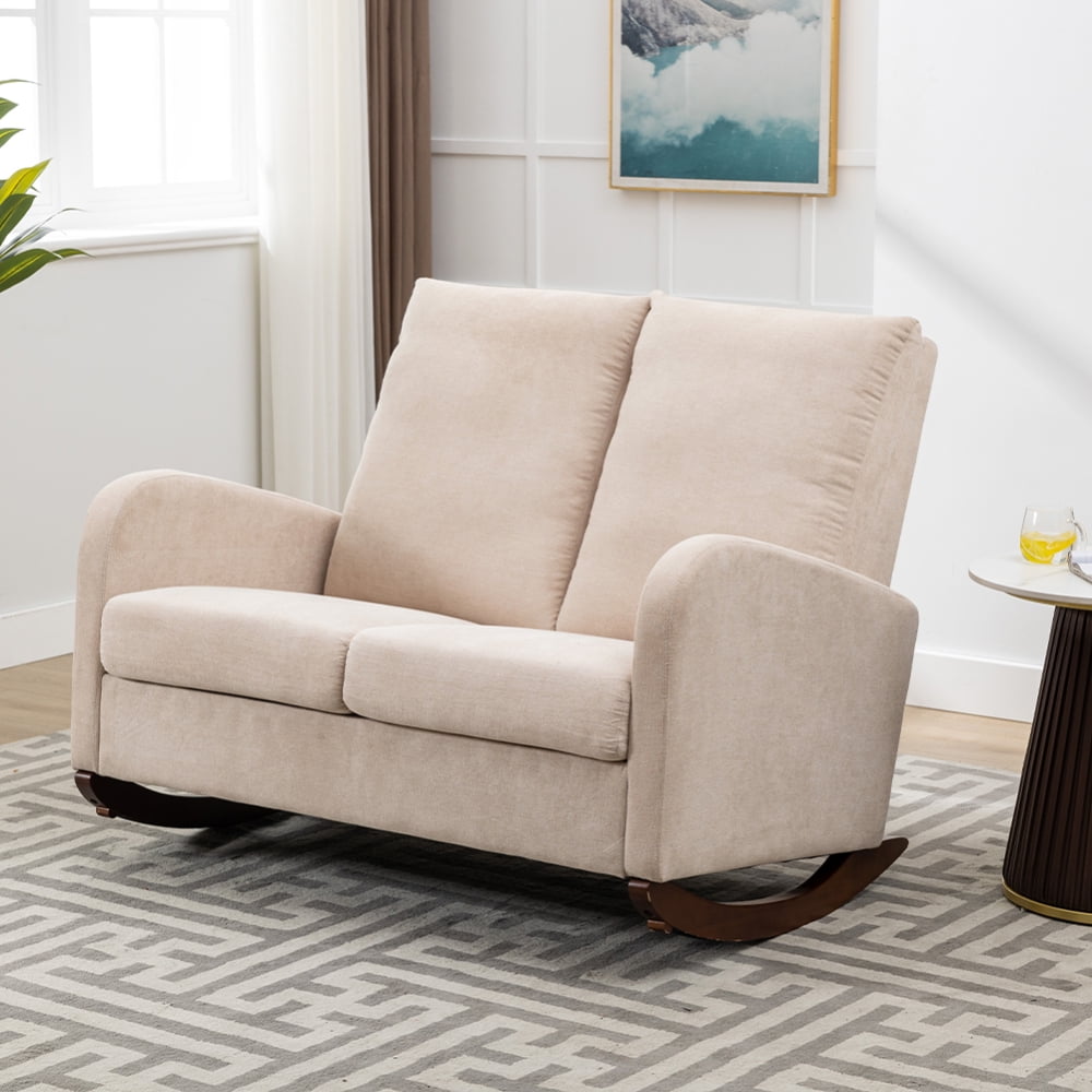 Upholstered Rocking Chair, Modern Glider Rocker Chair Solid Wood ...
