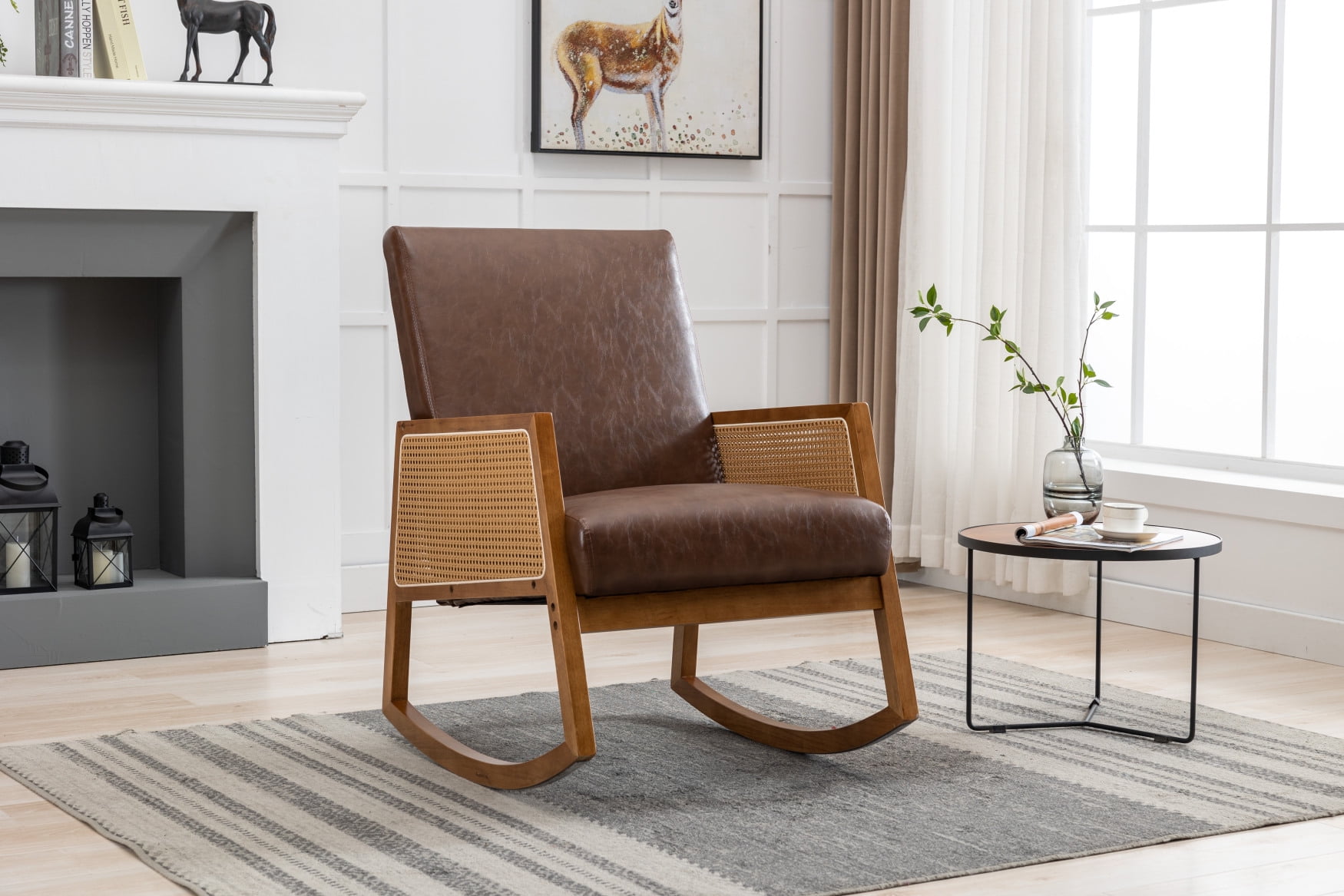 Upholstered Rocking Chair, Modern Rocker with Fabric Padded Seat and ...