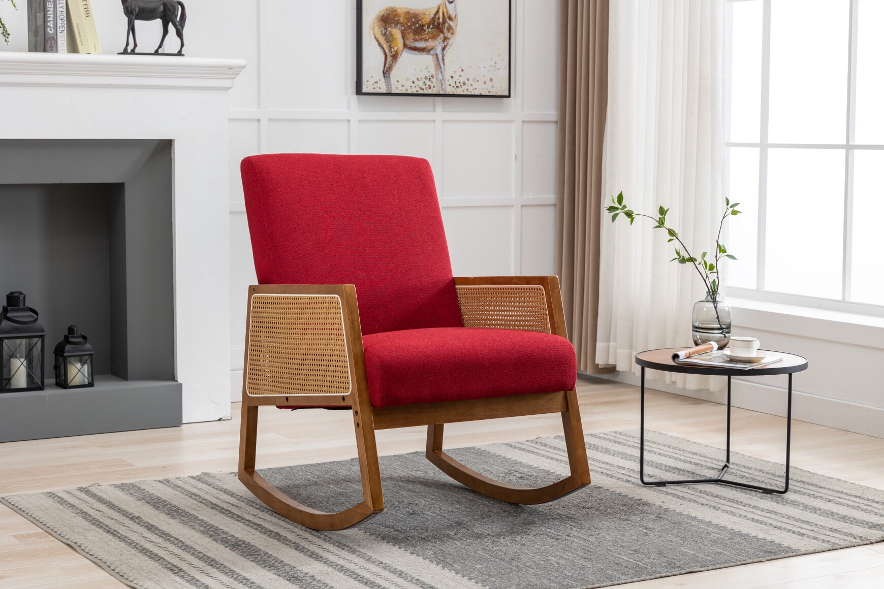 Upholstered Rocking Chair, Modern Rocker with Fabric Padded Seat and ...