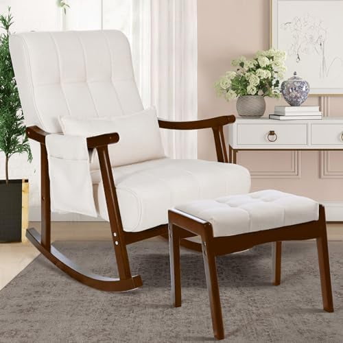 Upholstered Rocking Chair with Ottoman, Modern Indoor Nursery Glider ...