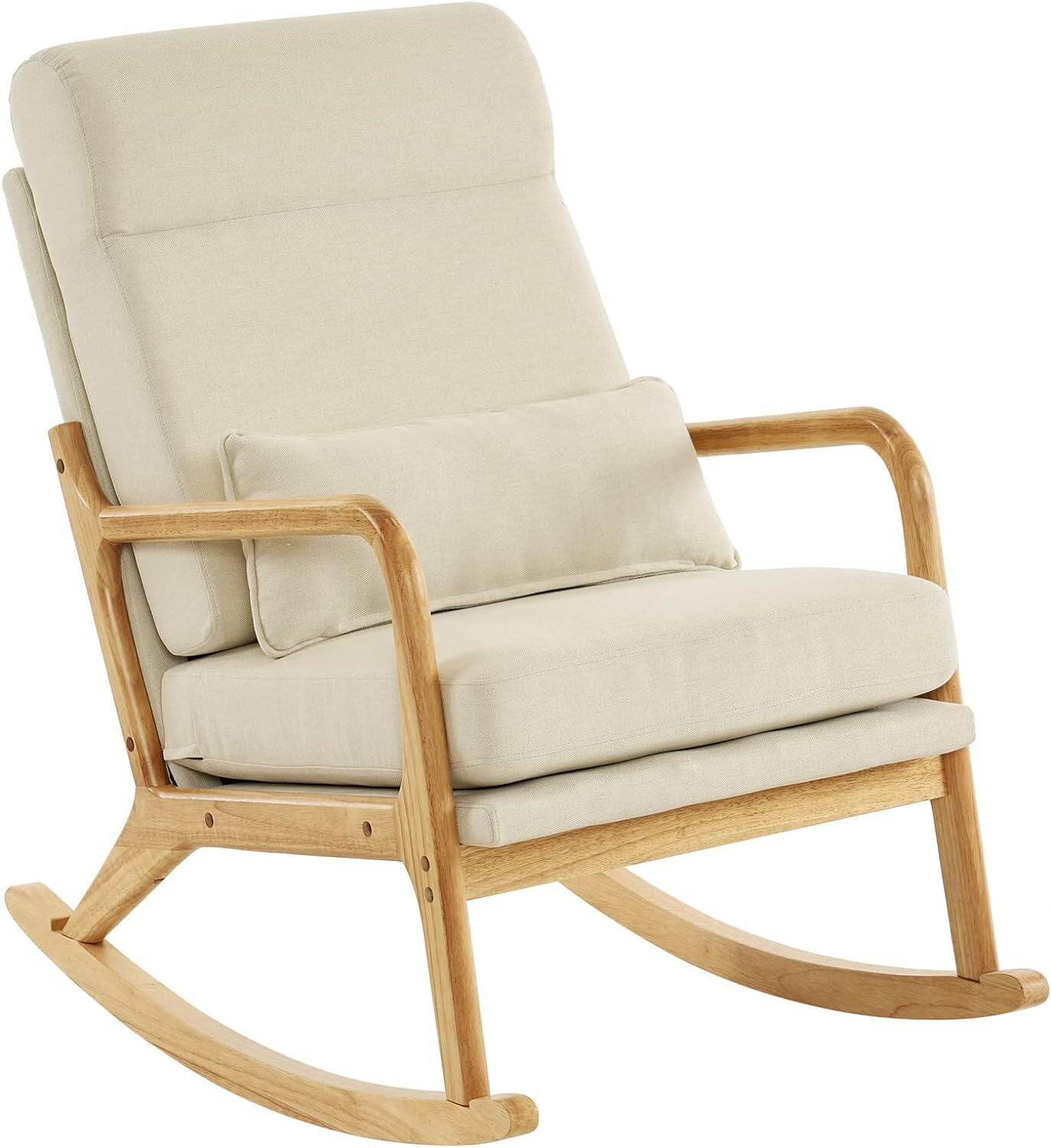 Upholstered Rocking Chair with Waist Pillow, Comfortable Rocker Solid ...