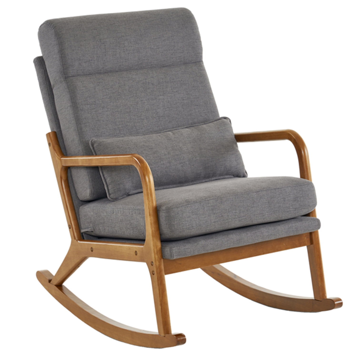 Upholstered Rocking Chair with Waist Pillow, Comfortable Rocker Solid ...