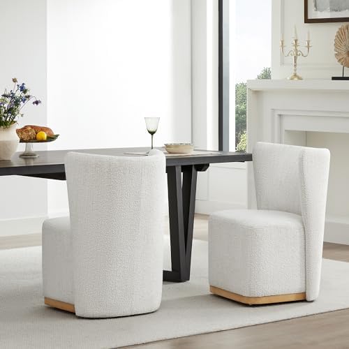 Upholstered Rolling Dining Chair on Casters Set of 2, FSC Certified ...