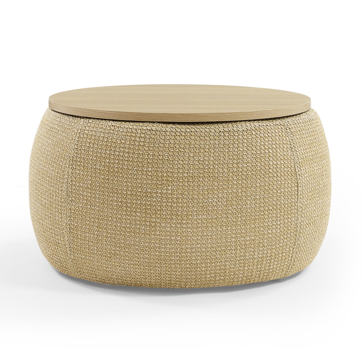 Upholstered Round Foot Rest Ottoman, Storage Ottoman with Wooden Cap ...