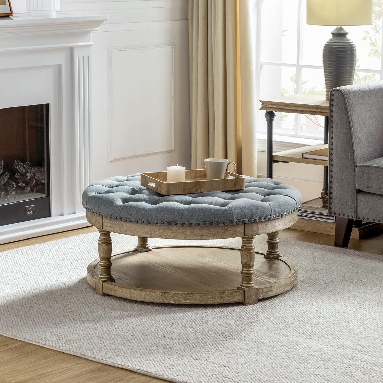 Round ottoman with legs store