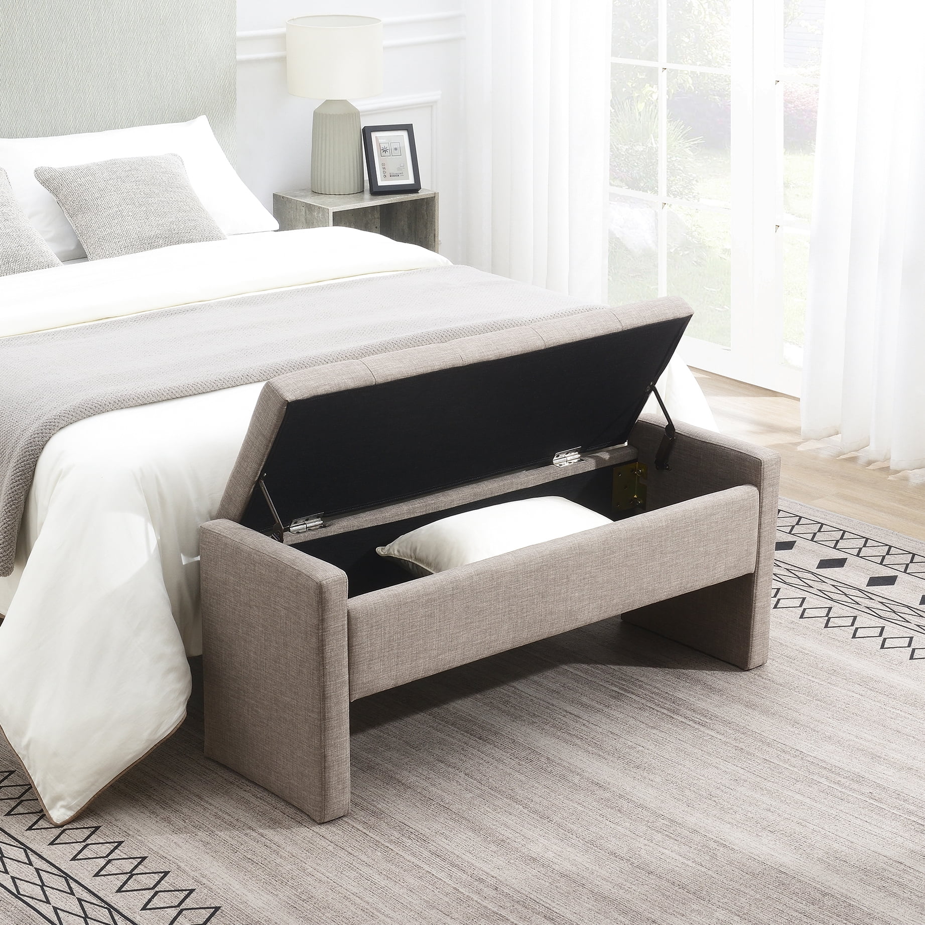 Upholstered Rv With Storage - Modern Style Grey Brown Linen Comfy Bed ...