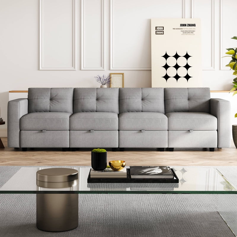 Upholstered Sectional Sofa With Storage, Sleeper Couches Square Arm ...