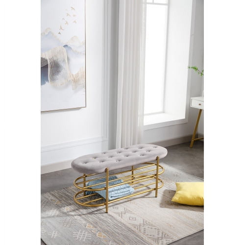 Upholstered Shelves Storage Bench, Modern Velvet Shoe Rack Bench with ...