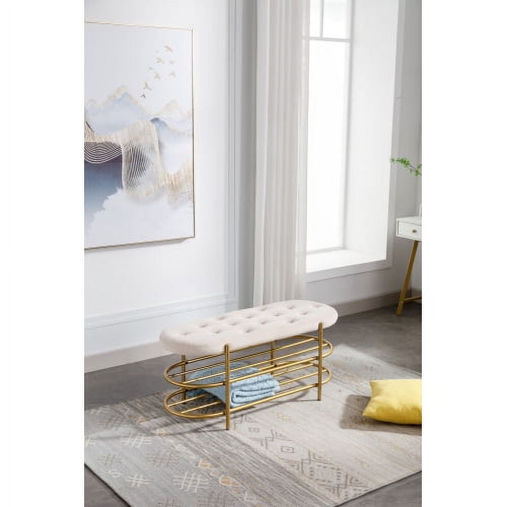 Upholstered Shelves Storage Bench, Modern Velvet Shoe Rack Bench with ...