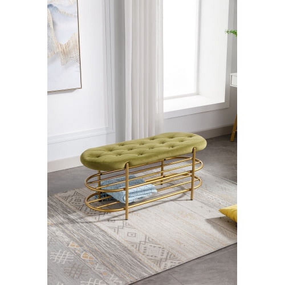 Upholstered Shelves Storage Bench, Modern Velvet Shoe Rack Bench with ...