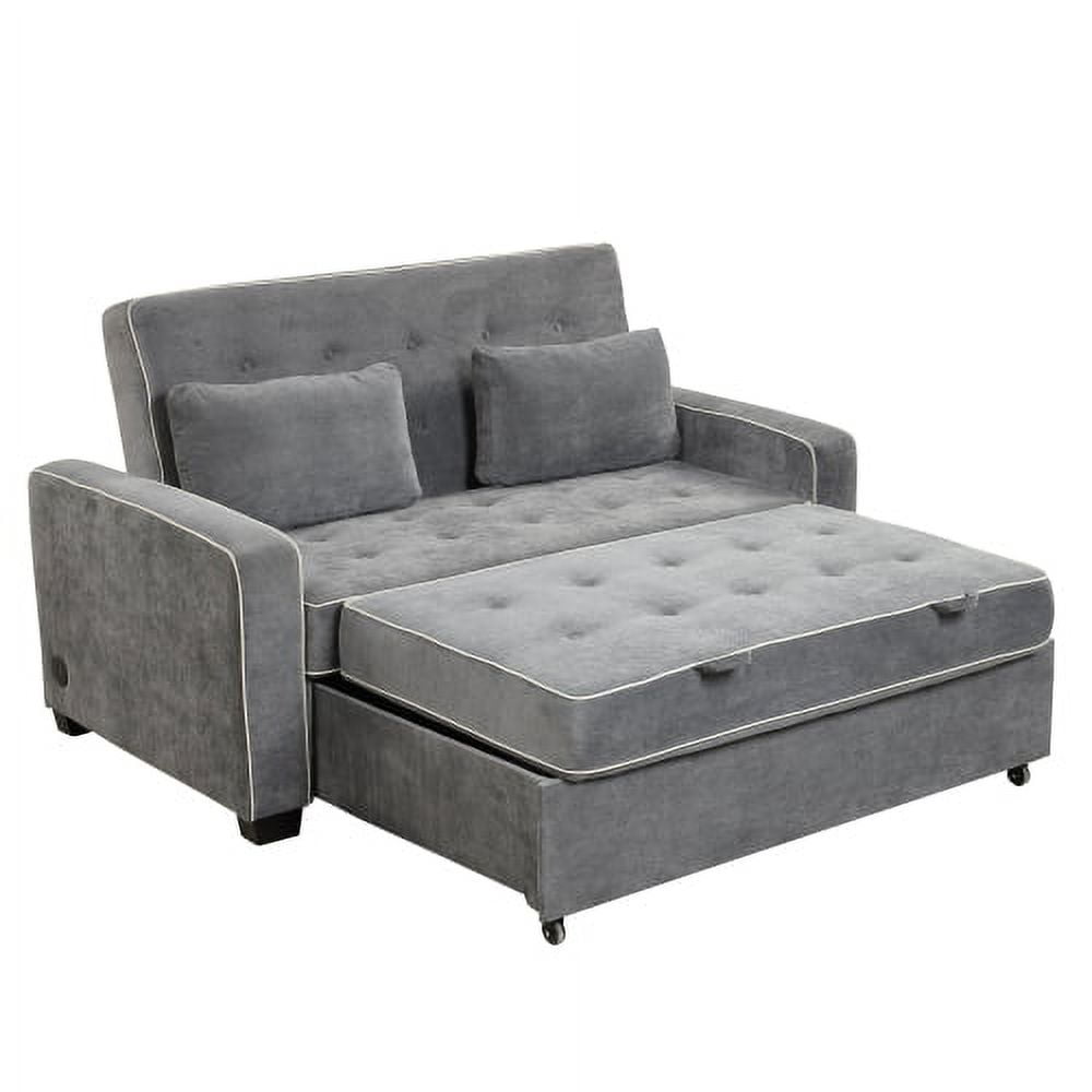 Upholstered Sleeper Bed,Pull Out Sofa Bed Couch with two Pillows and ...
