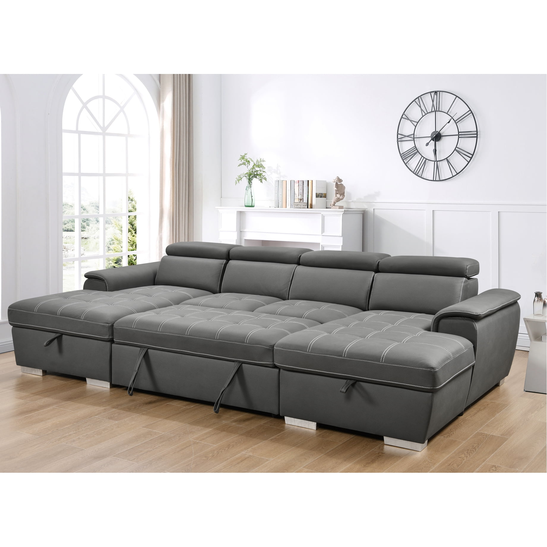 Upholstered Sleeper With Double Storage Chaise And Construction ...