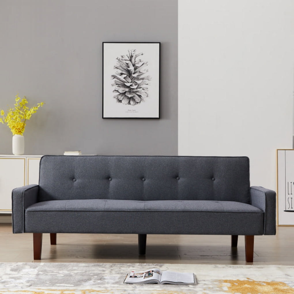 Upholstered Sofa Bed, Modern Linen Sofa with Solid Wood Feet and ...