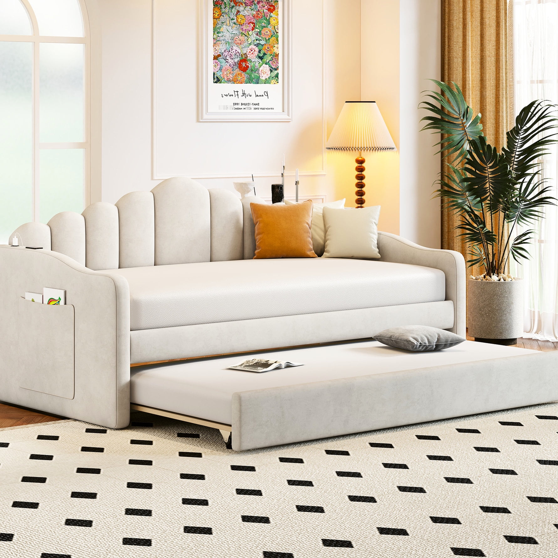 Upholstered Sofa Bed - Trundle and Vertical Backrest - Home Living ...