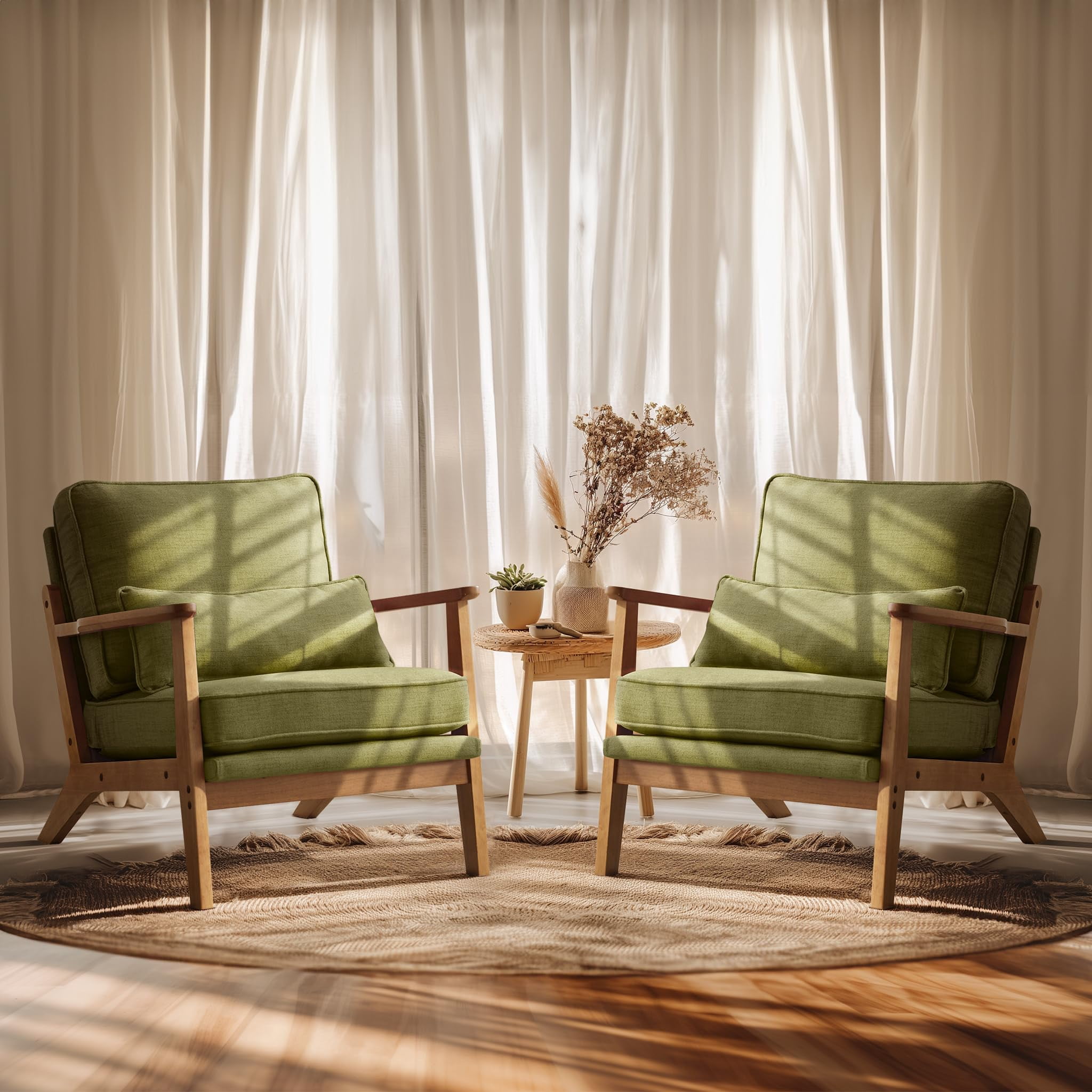 Upholstered Solid Wood Accent Chair Pair, Wide Armrests Modern ...