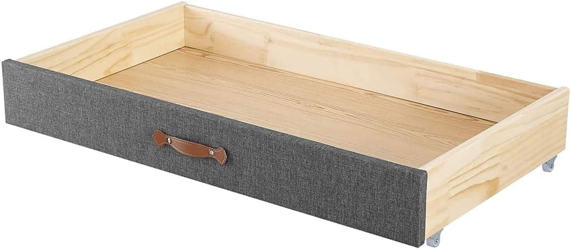 Upholstered Solid Wood Under Bed Storage Drawer with 4-Wheels for Bedroom/Leather Handle,Wooden ...