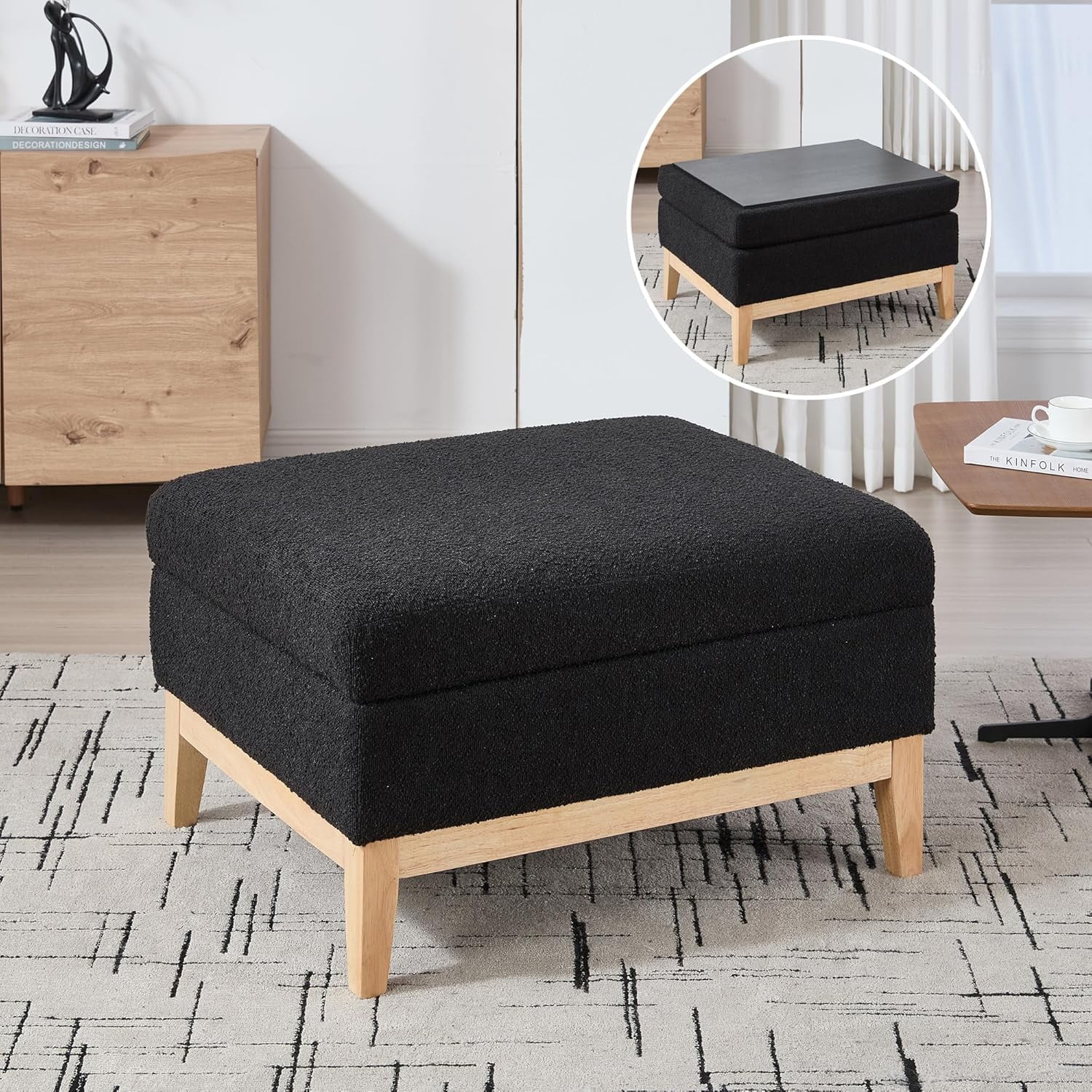 Upholstered Square Storage Ottoman with Reversible Lid, Modern 33.86 ...