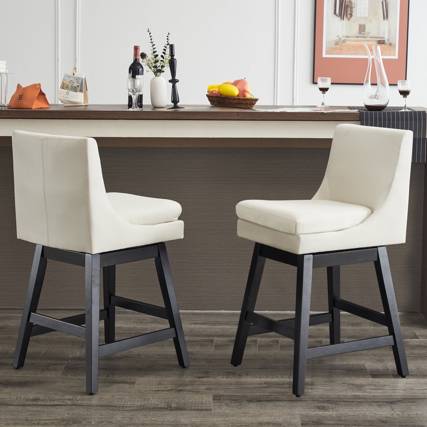 Upholstered Stools Set of 2, Counter Height Chairs with Ergonomic ...