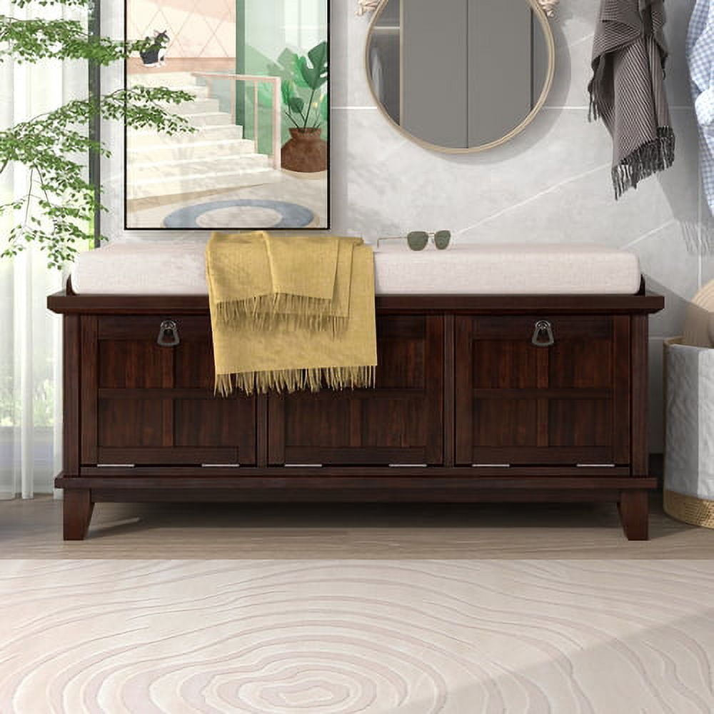 Upholstered Storage Bench with 3 Drop Down Storage Doors Entryway ...