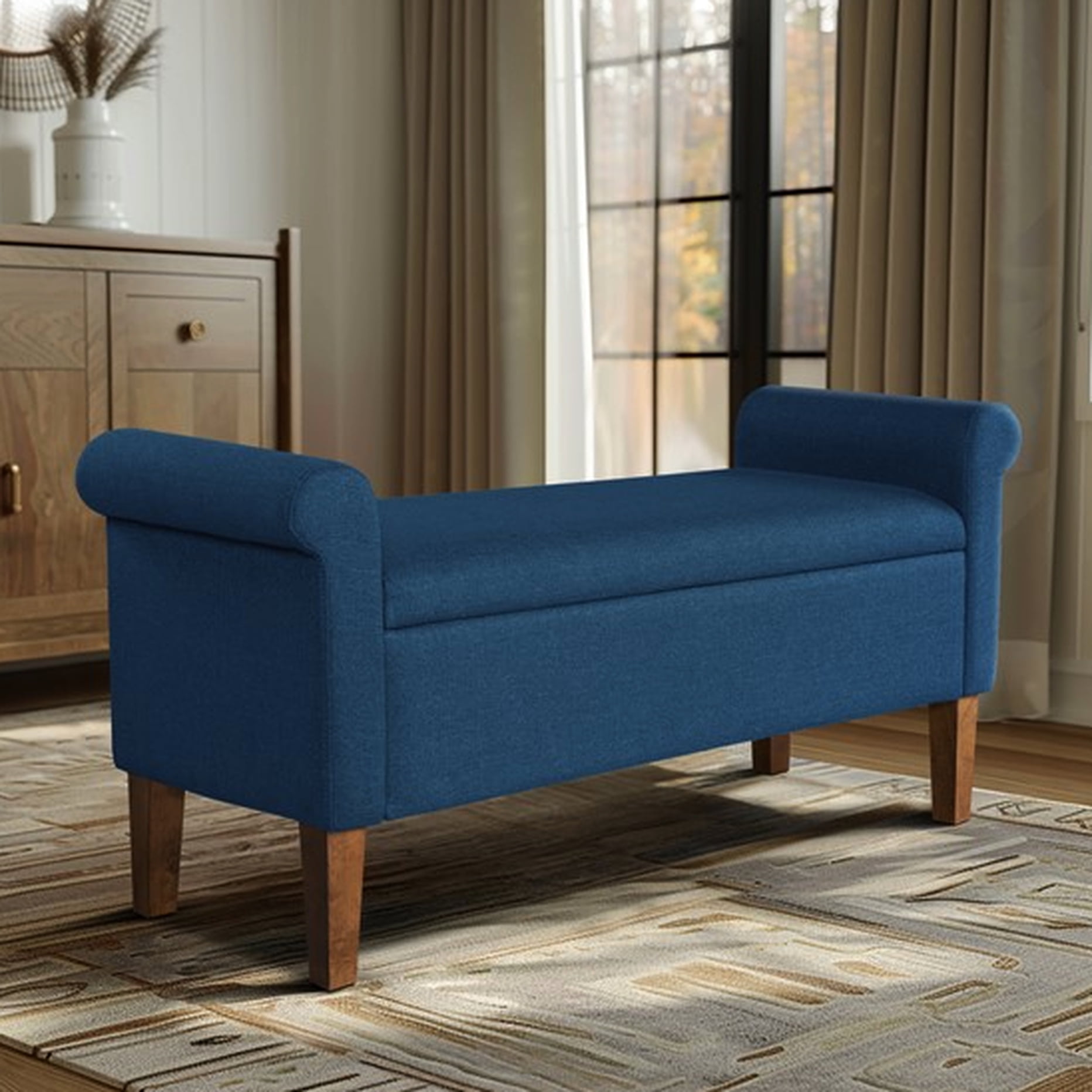 Upholstered Storage Bench With Rolled , Foam Seat Cushion, Plentiful ...
