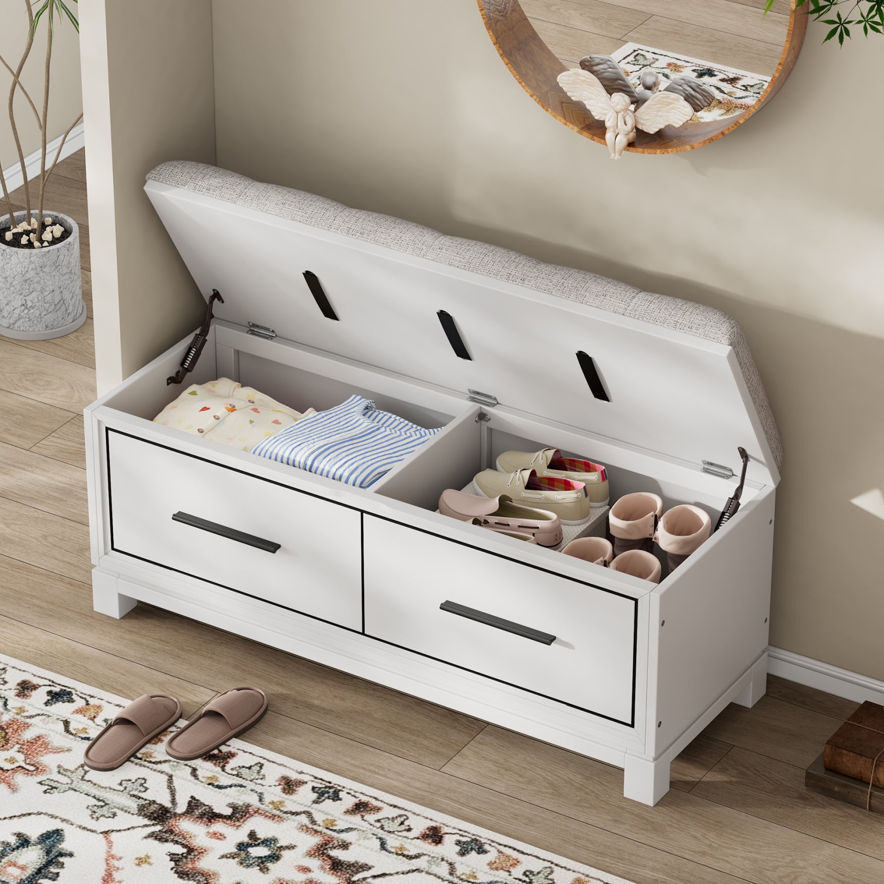 Upholstered Storage Bench, Shoe Bench with Removable Cushion, Entryway ...
