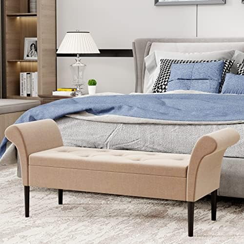 Upholstered Storage Bench for Bedroom End of Bed Bench Ottoman, Tufted ...