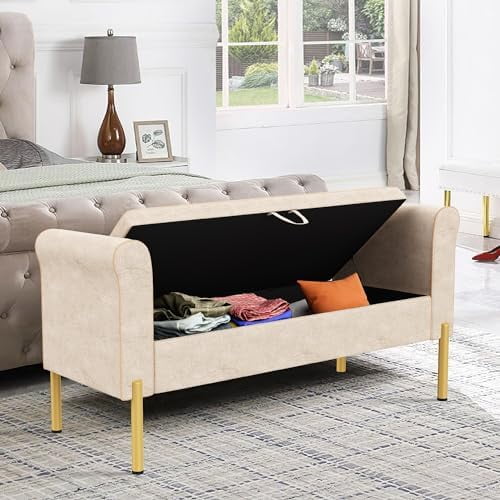 Upholstered Storage Bench for Bedroom End of Bench Ottoman, Modern ...