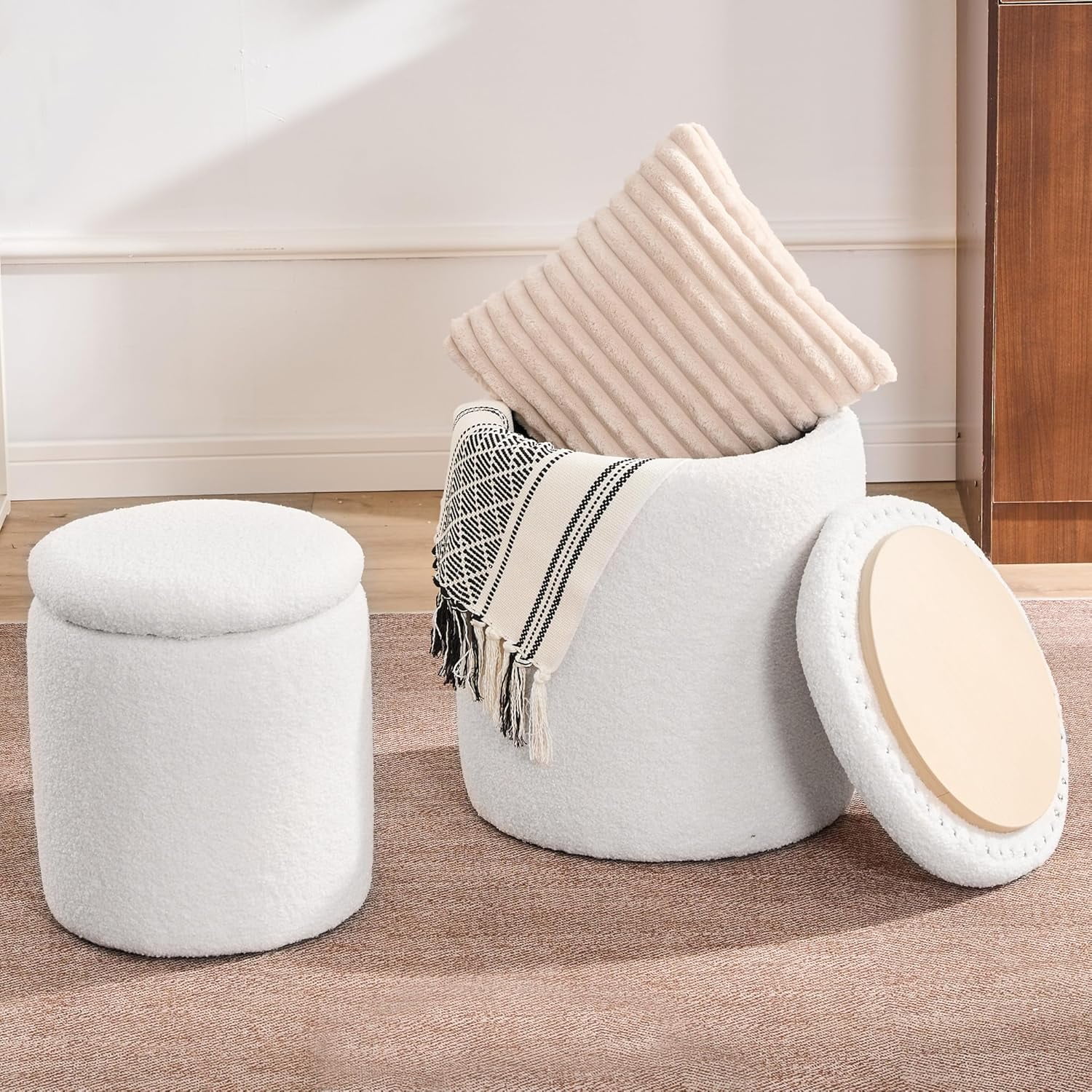 Upholstered Storage Ottoman Set, Velvet Footrest and Coffee Table ...