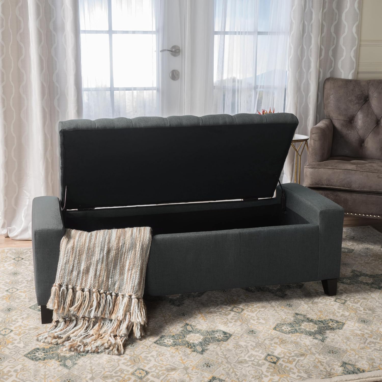 Upholstered Storage Ottoman with Sturdy Legs Button Tufted Ottoman for ...