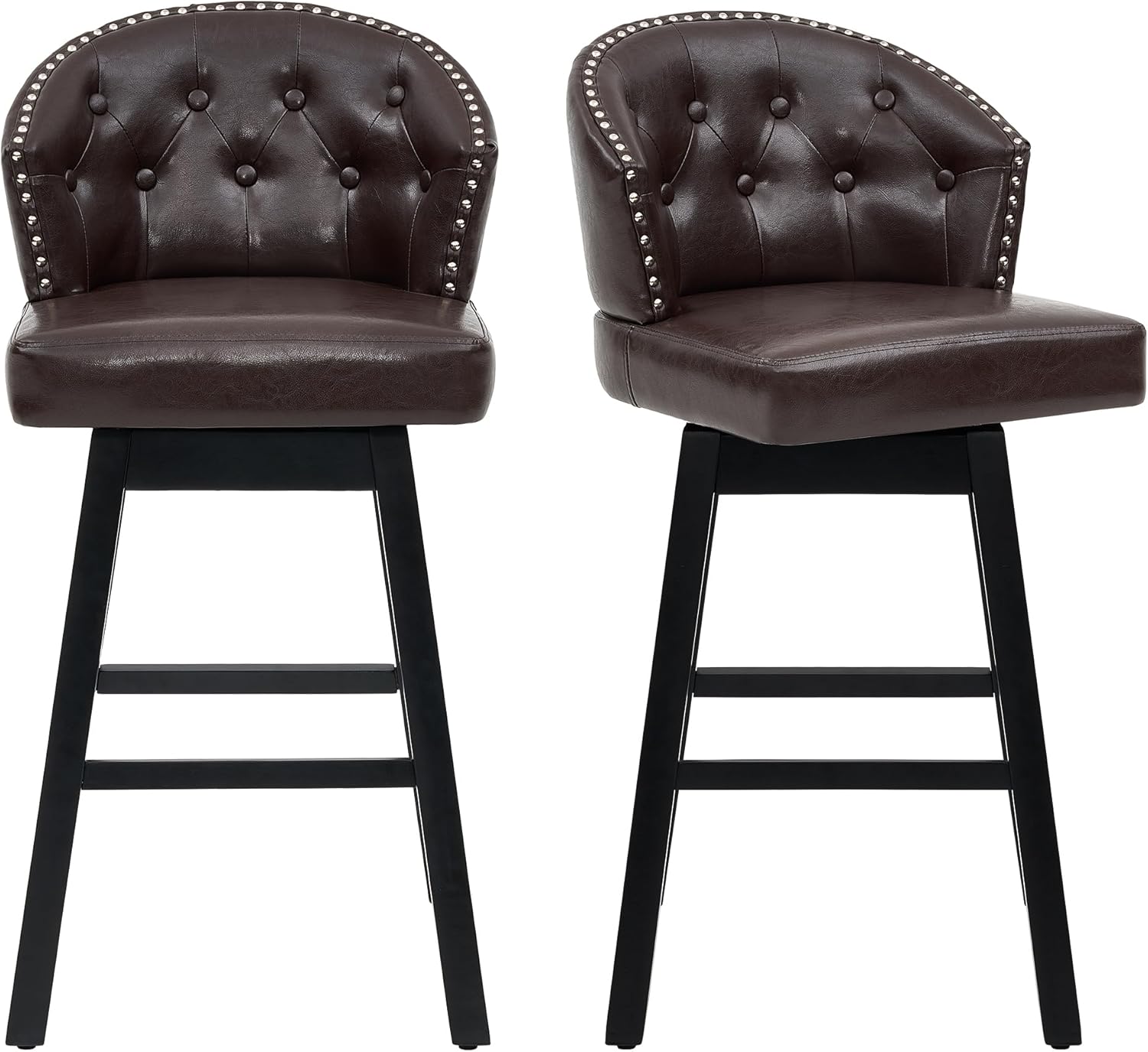 Upholstered Swivel Bar Stools, Mid Century Linen Fabric Barstools with ...