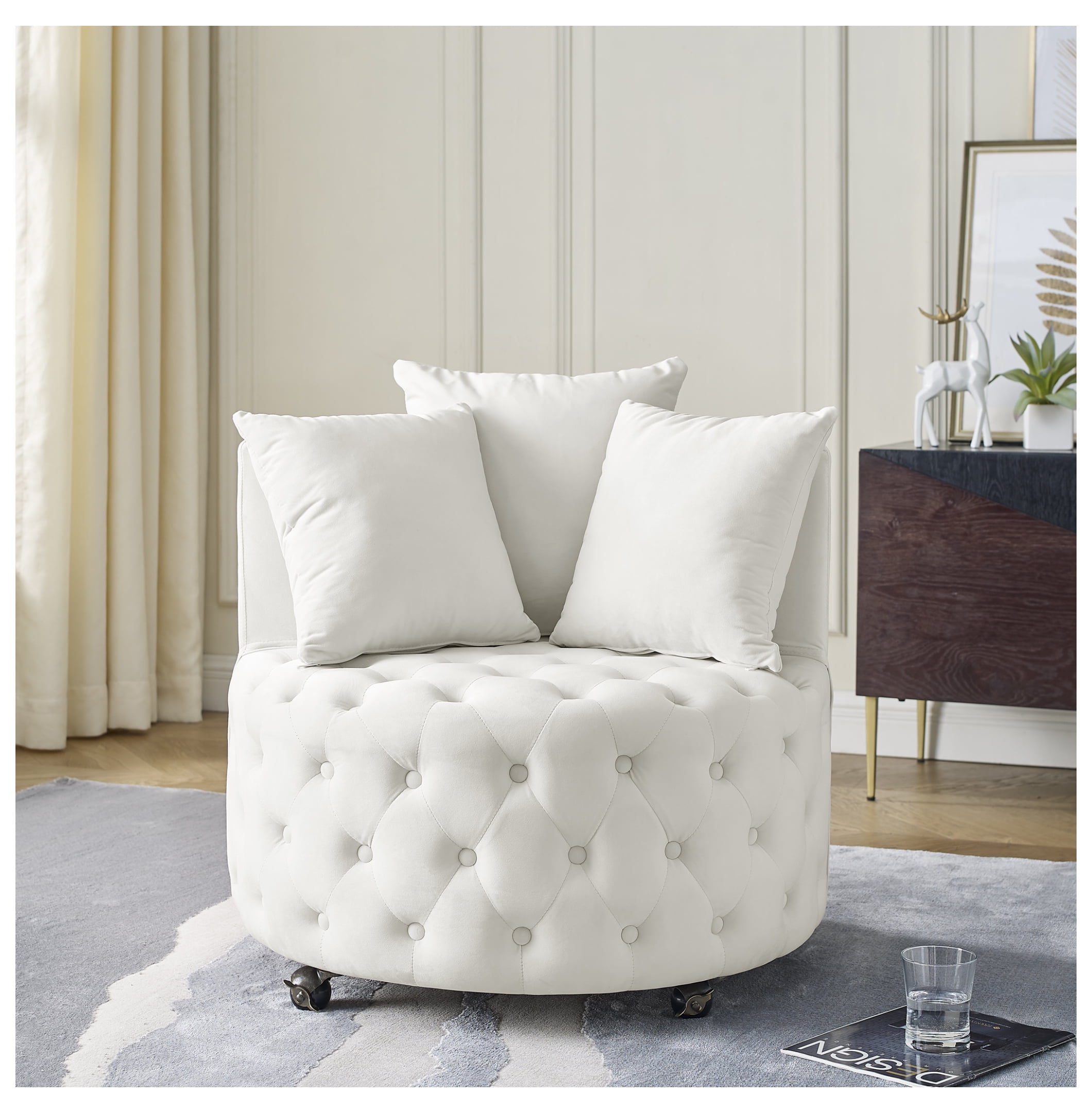 Upholstered Swivel Chair for Living Room, with Button Tufted Design and ...