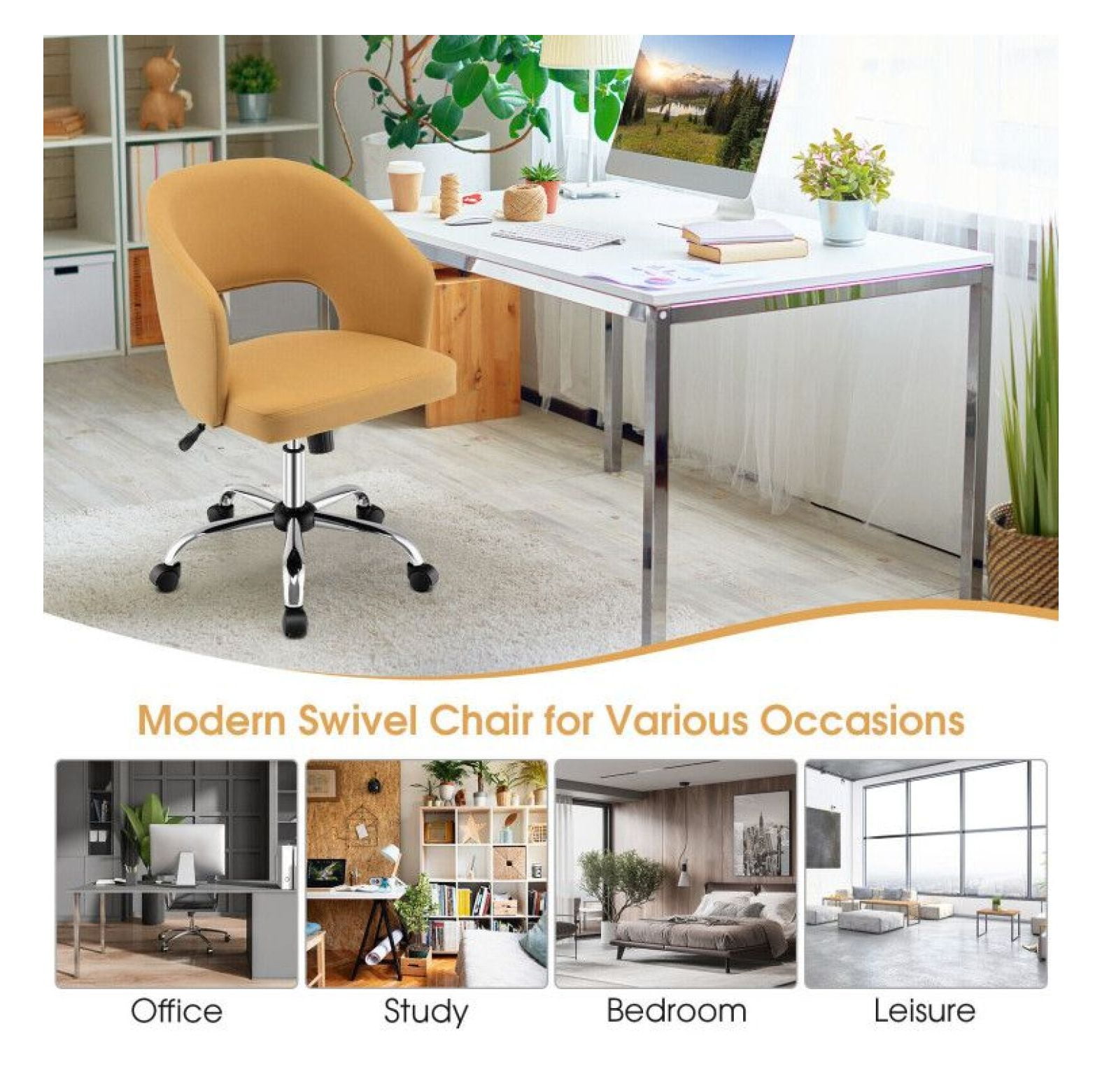 Upholstered Swivel Office Chair with Hollow Out Back Yellow - Walmart.com