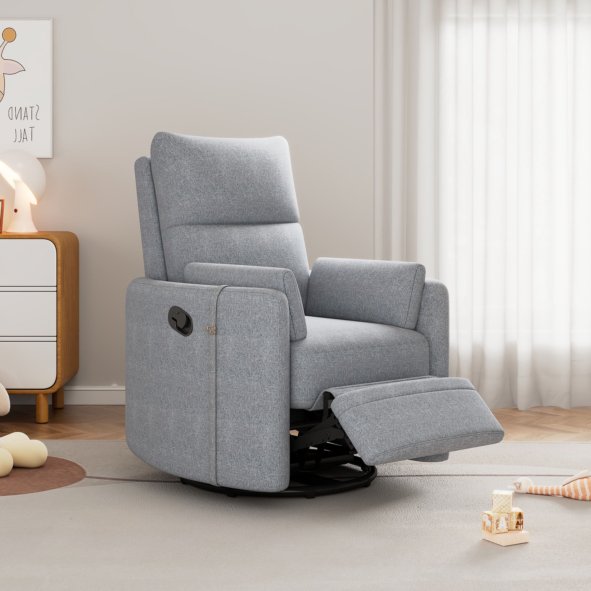 Upholstered Swivel Recliner Manual Rocker Recliner Chair Baby Nursery ...