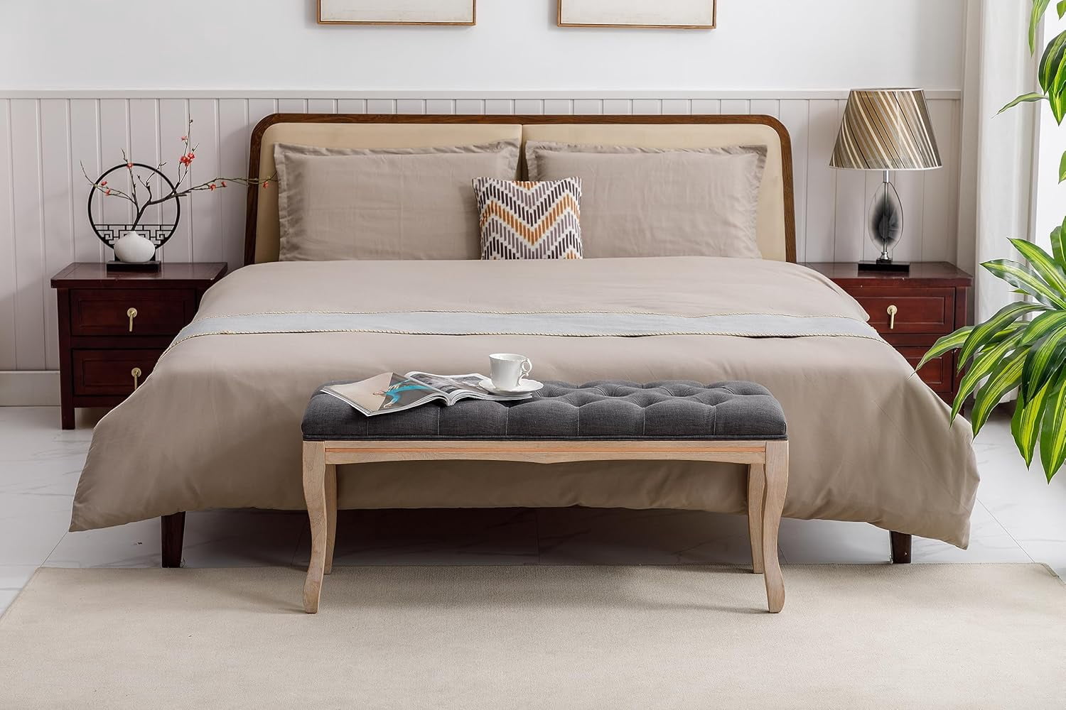 Upholstered Tufted Bench Ottoman, Dining Bench Bedroom Bench Footrest ...