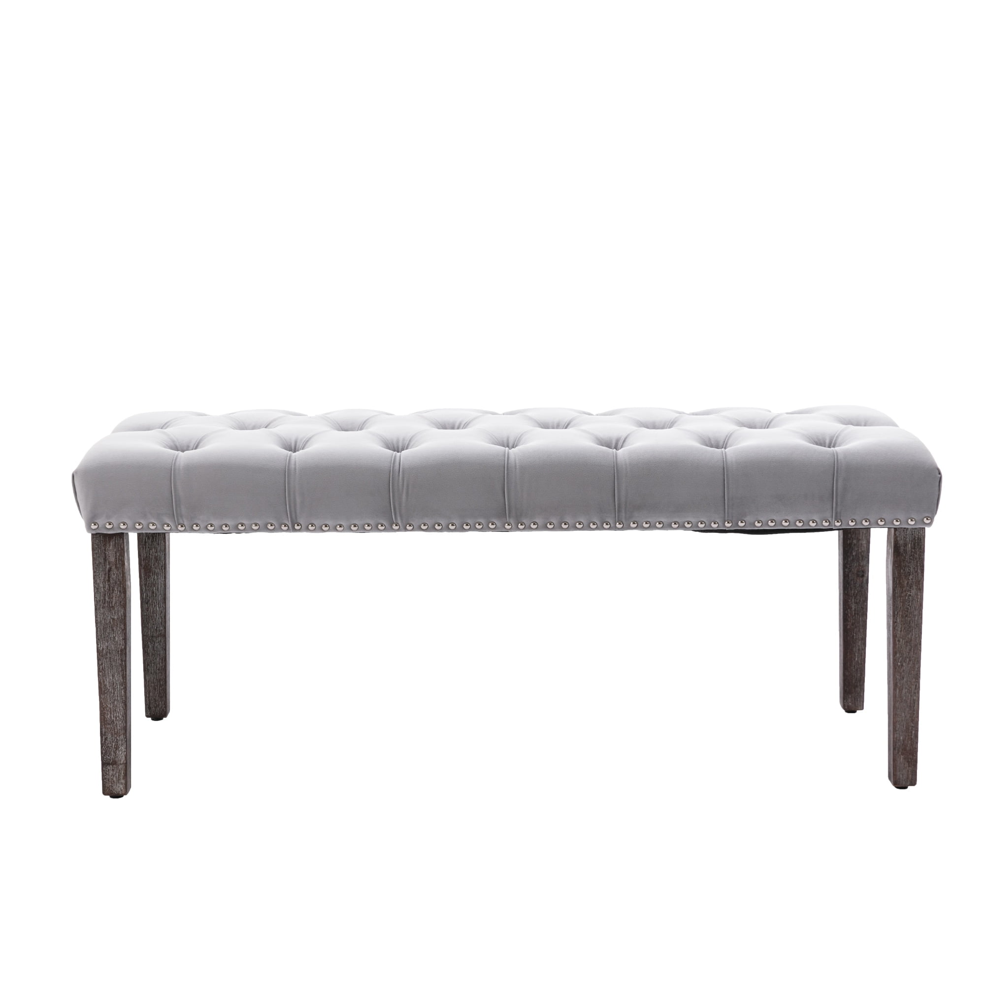 Upholstered Tufted Bench Ottoman Velvet Bedroom Bench LIGHT GREY ...