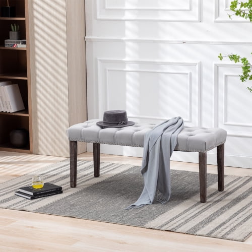 Upholstered Tufted Bench Ottoman,Velvet Dining Bench Bedroom Bench with ...