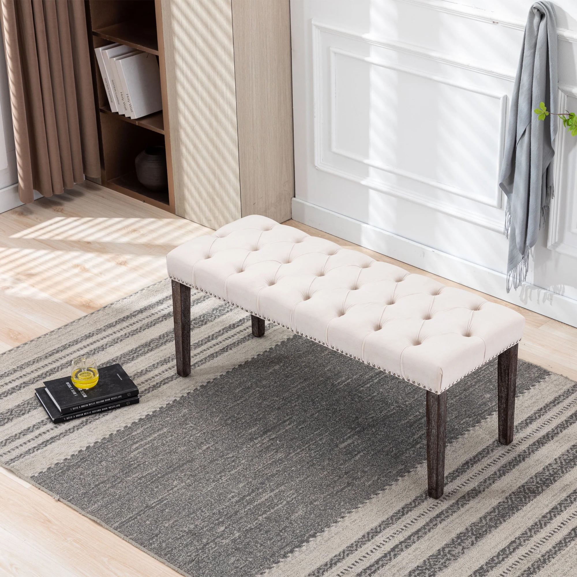 Upholstered Tufted Bench Ottoman , Velvet Dining Bench Bedroom Bench ...