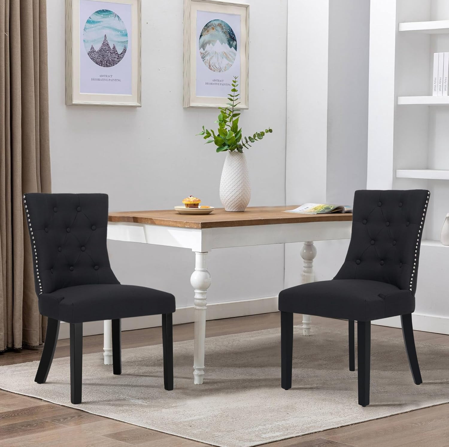 Upholstered Tufted Dining Chairs Set of 2, Fabric Side Dining Room ...