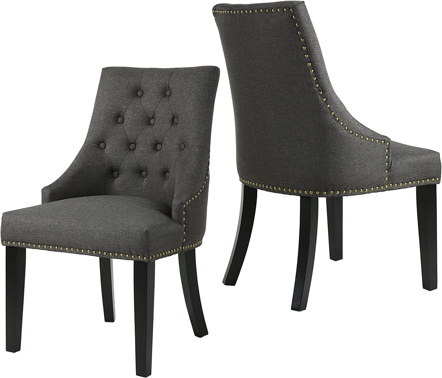 Upholstered Tufted Fabric Dining Chairs Set of 2, Leisure Padded Dining ...