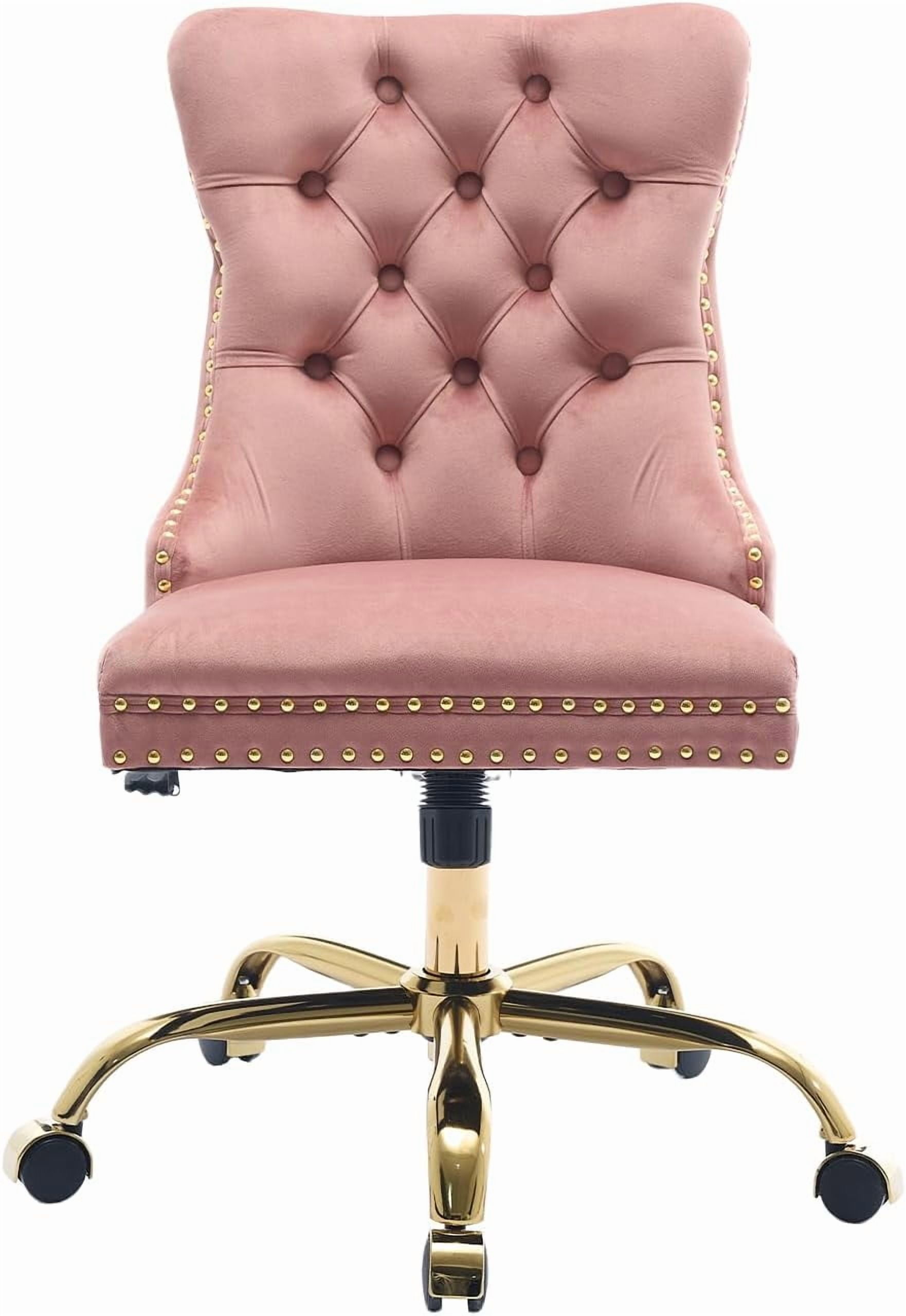 Upholstered Tufted Office Chair with Golden Metal Base, Adjustable Desk ...