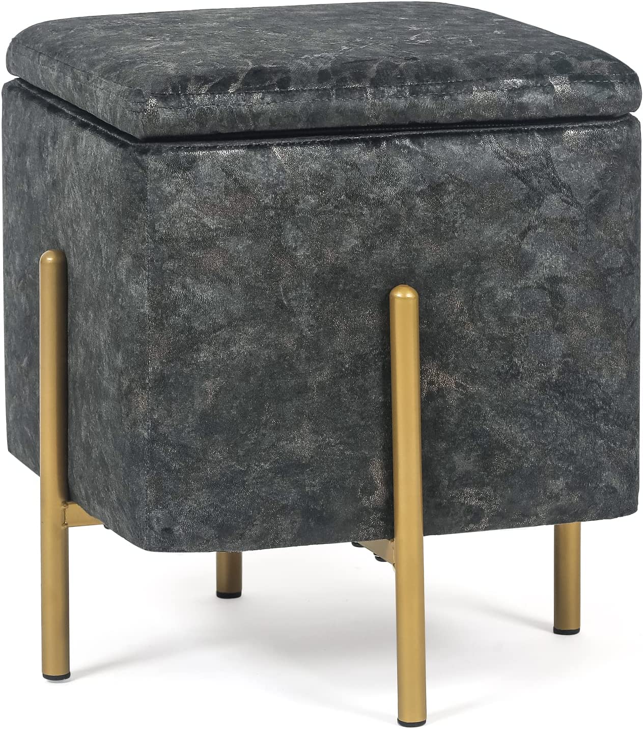 Upholstered Tufted Square Storage Ottomans, Grey Marble Modern Velvet ...
