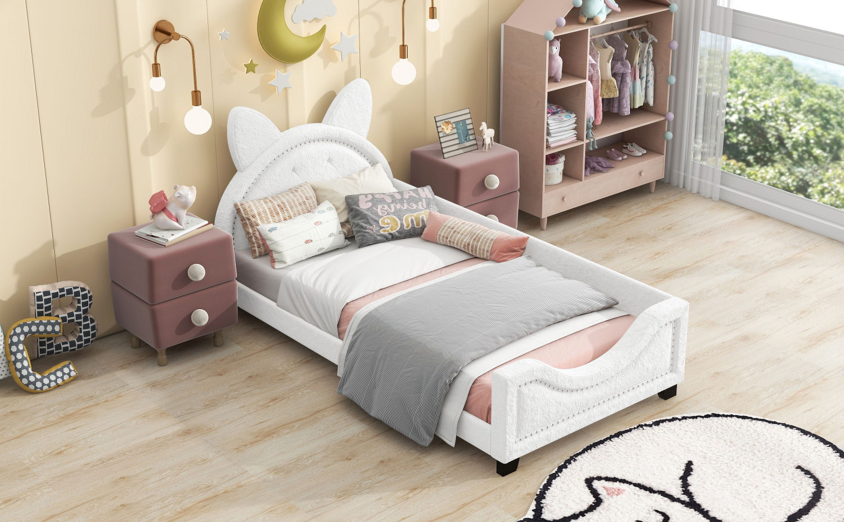 Upholstered Twin Size Daybed with Rabbit Ear Shaped Headboard, Twin ...