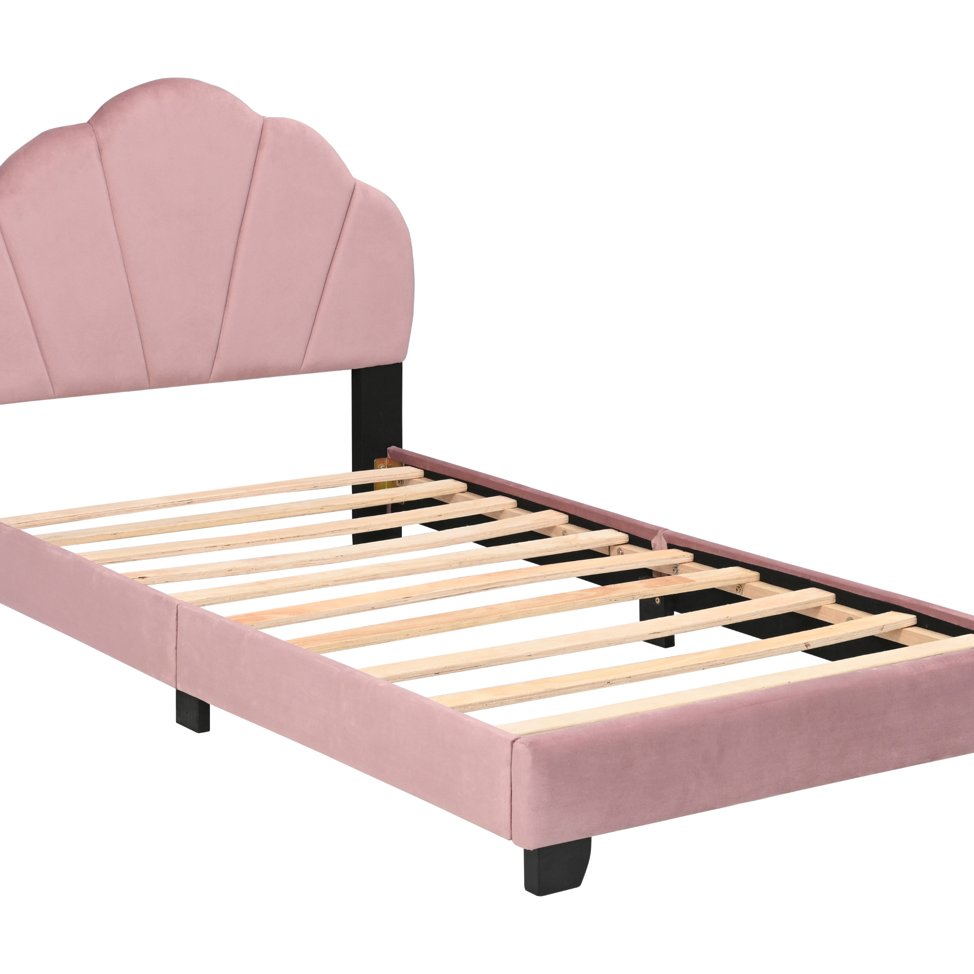 Upholstered Twin Size Platform Bed for Kids, Wooden Bed Frame with ...