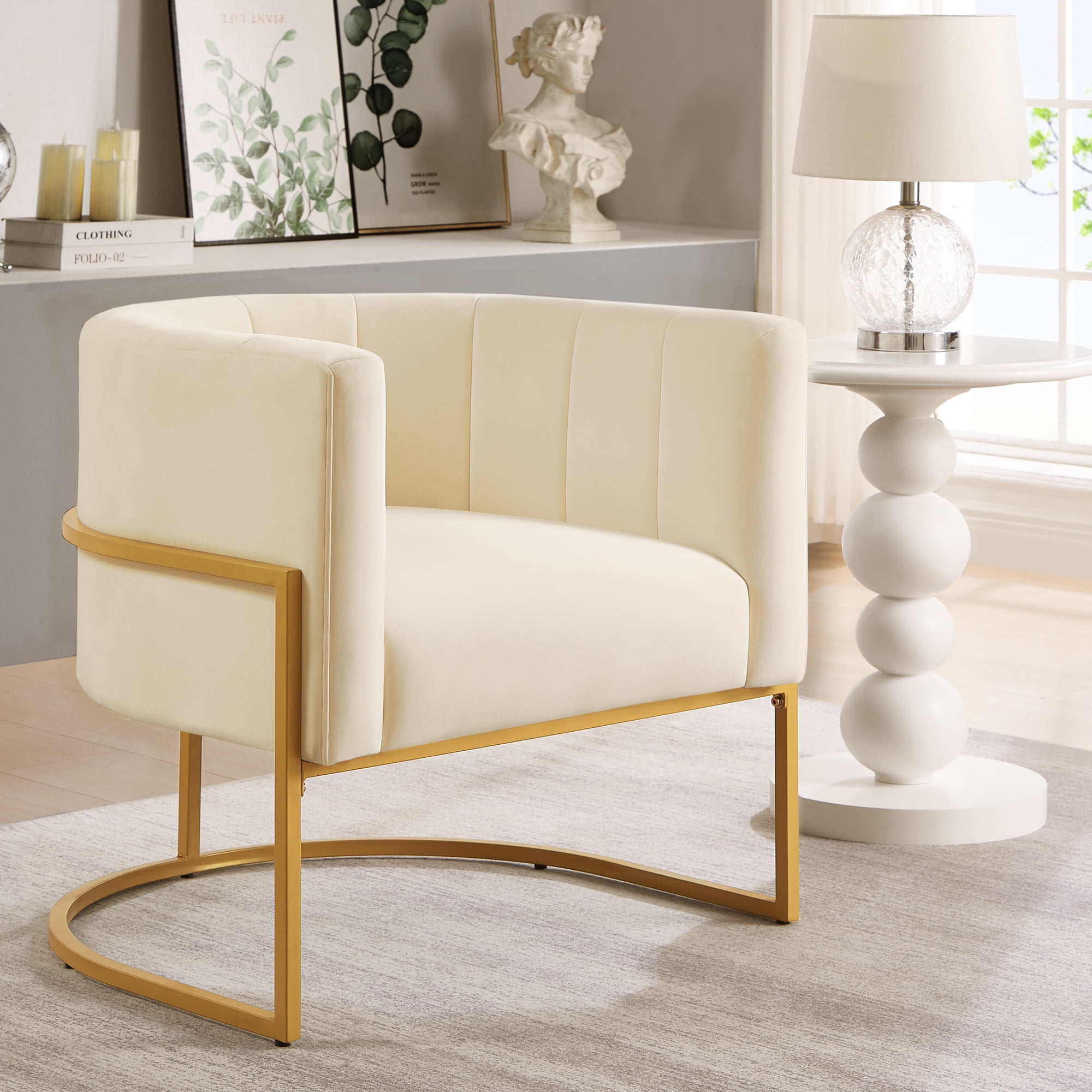 Upholstered Velvet Accent Chair with Golden Metal Stand,Mid-Century ...