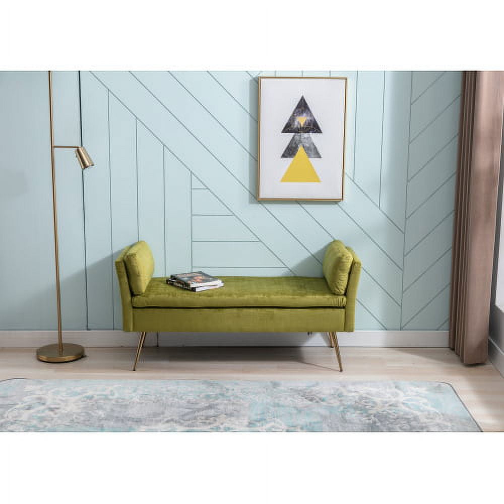 Upholstered Velvet Bench, Extra-Long Ottoman Footrest Stool with Padded ...