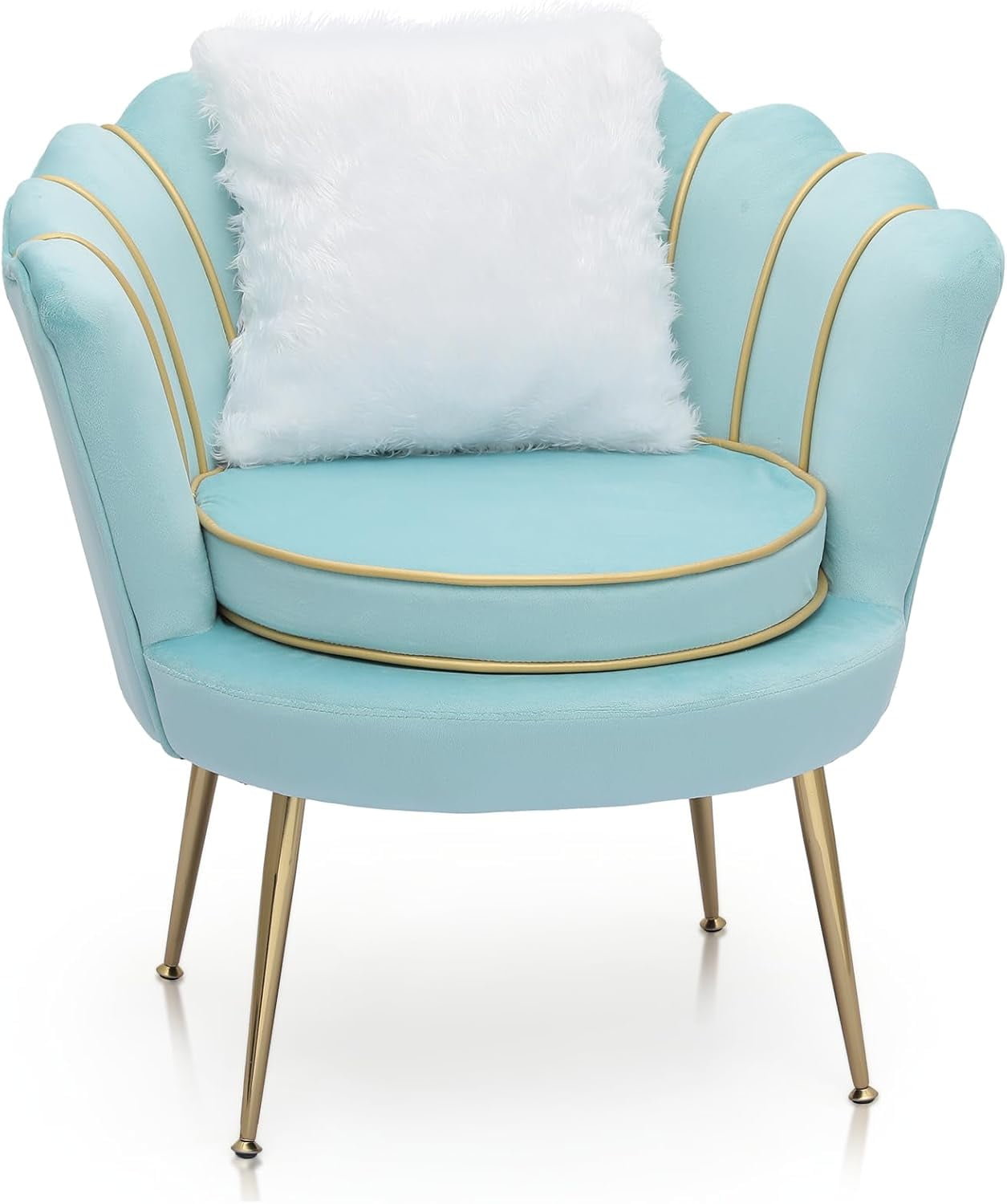 Upholstered Velvet Chair for Bedroom Makeup Room, Blue Shell Chair Mid ...