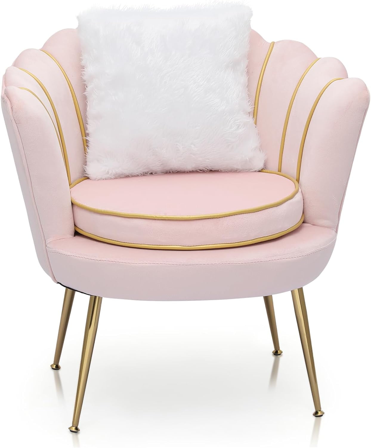 Upholstered Velvet Chair for Bedroom Makeup Room, Light Pink Shell ...