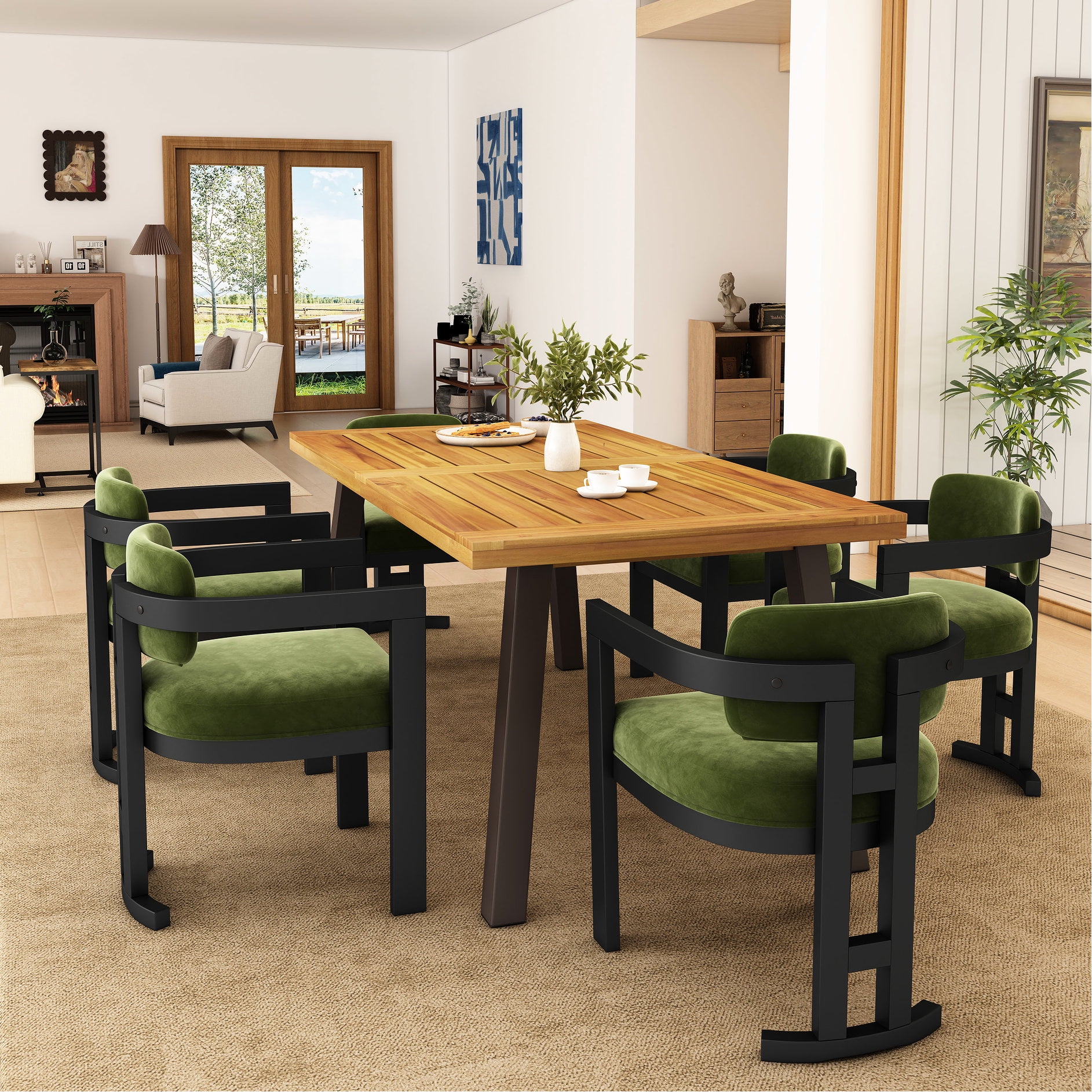 Upholstered Velvet Seat + Rubberwood Structure" - "Indoor Dining Spaces ...